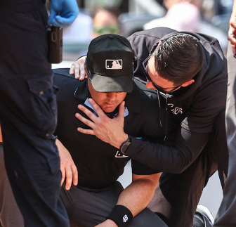 Giancarlo Stanton's Splintered Bat Hits MLB umpire Nick Mahrley, Injury ...
